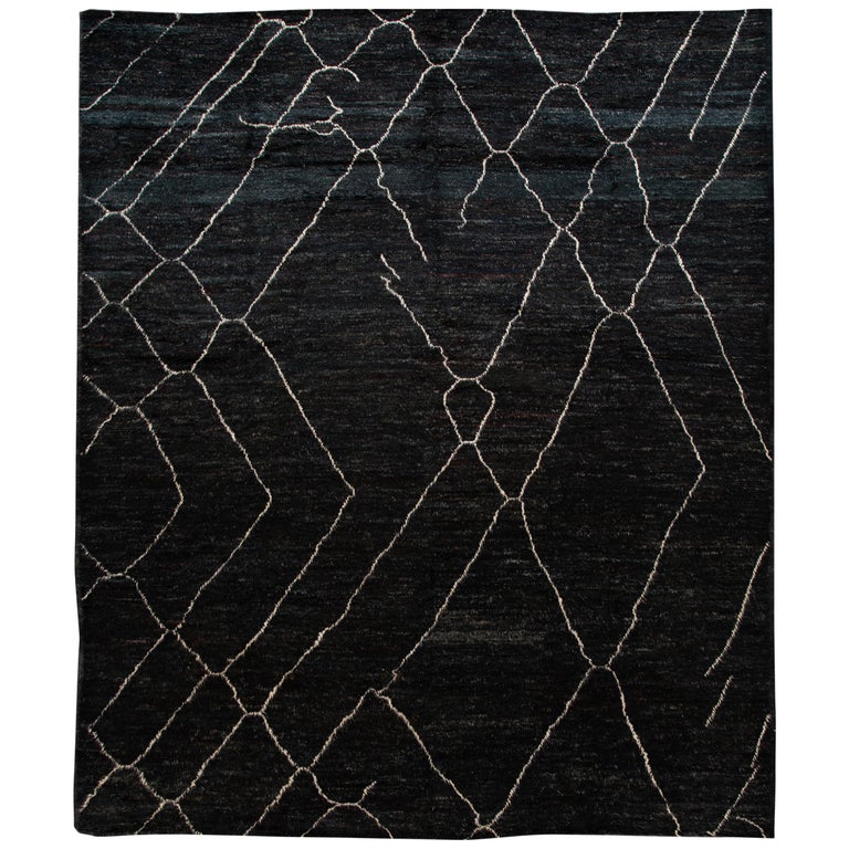 Large Black Modern Moroccan Style Wool Rug For Sale at 1stDibs
