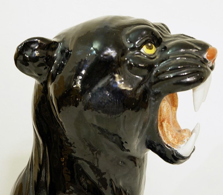 Large Black Panther Ceramic Sculpture, Italy, 1960s at 1stDibs