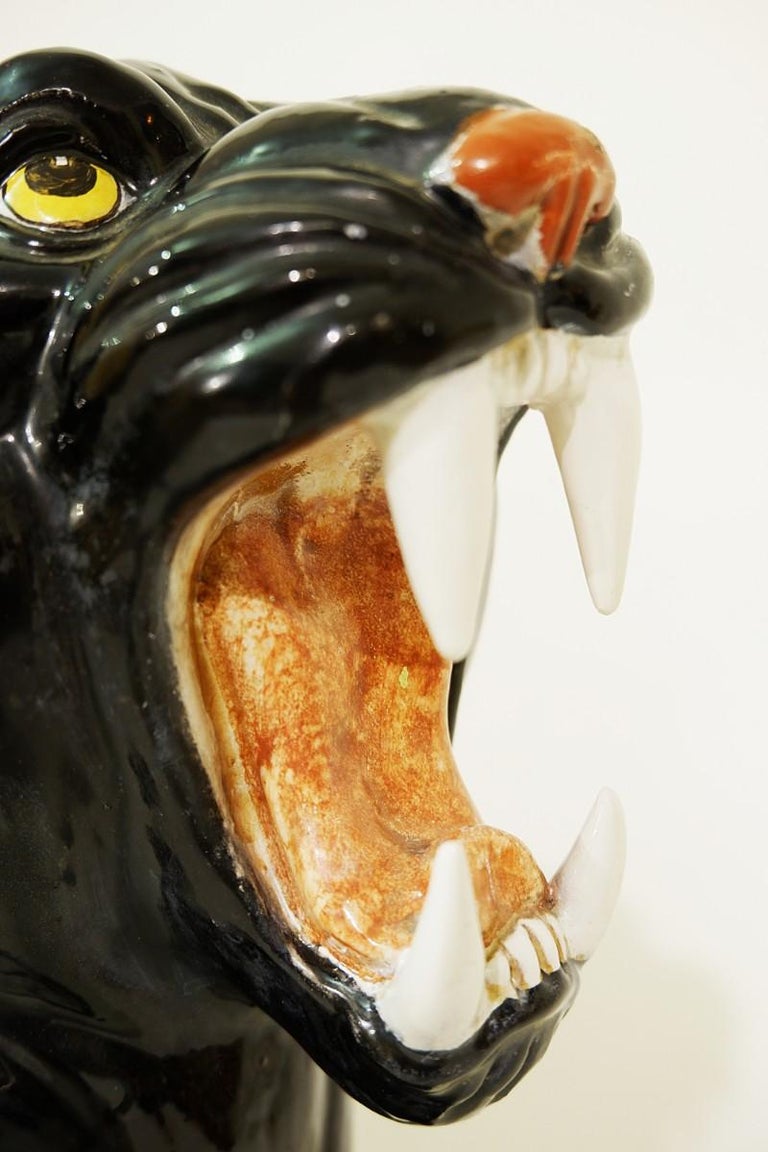 Large Black Panther Ceramic Sculpture, Italy, 1960s at 1stDibs