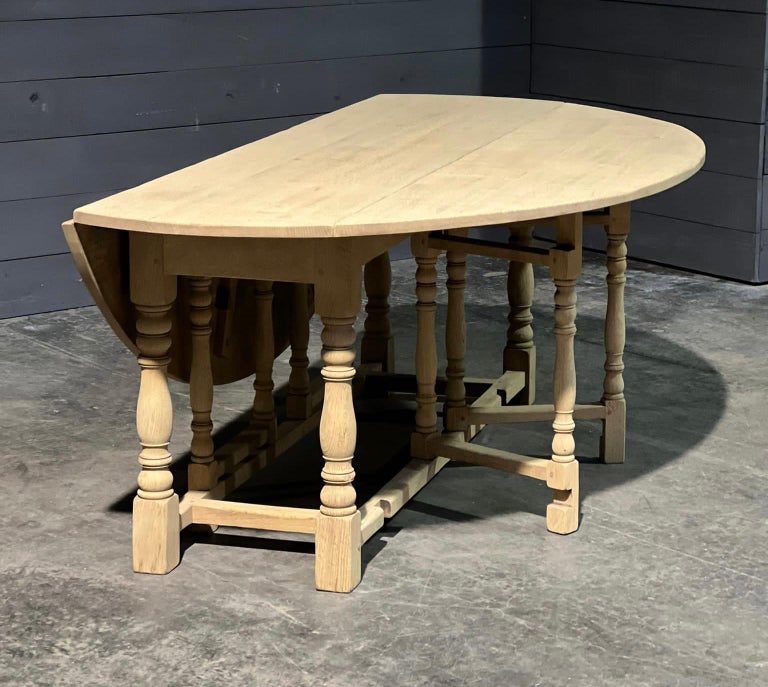 Large Bleached Oak Gate Leg Dining Table For Sale at 1stDibs