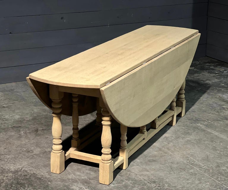 Large Bleached Oak Gate Leg Dining Table For Sale at 1stDibs