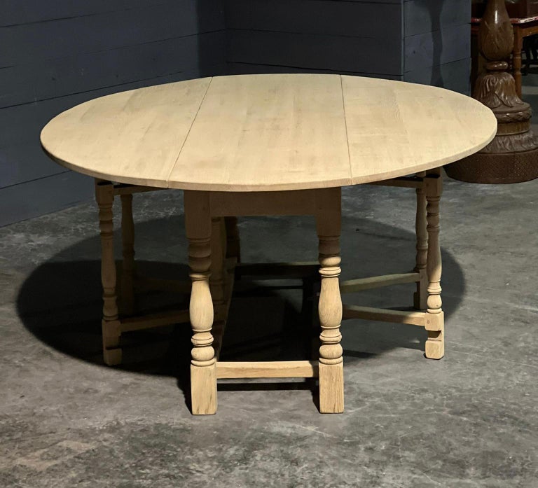 Large Bleached Oak Gate Leg Dining Table For Sale at 1stDibs