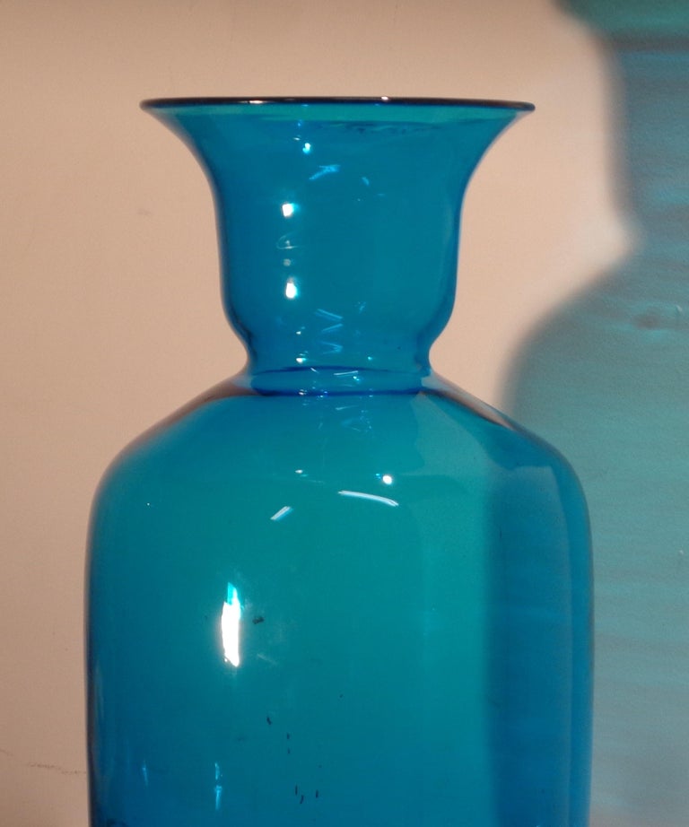 Big Blenko Blown Glass Vase Blue, Circa 1960 For Sale at 1stDibs