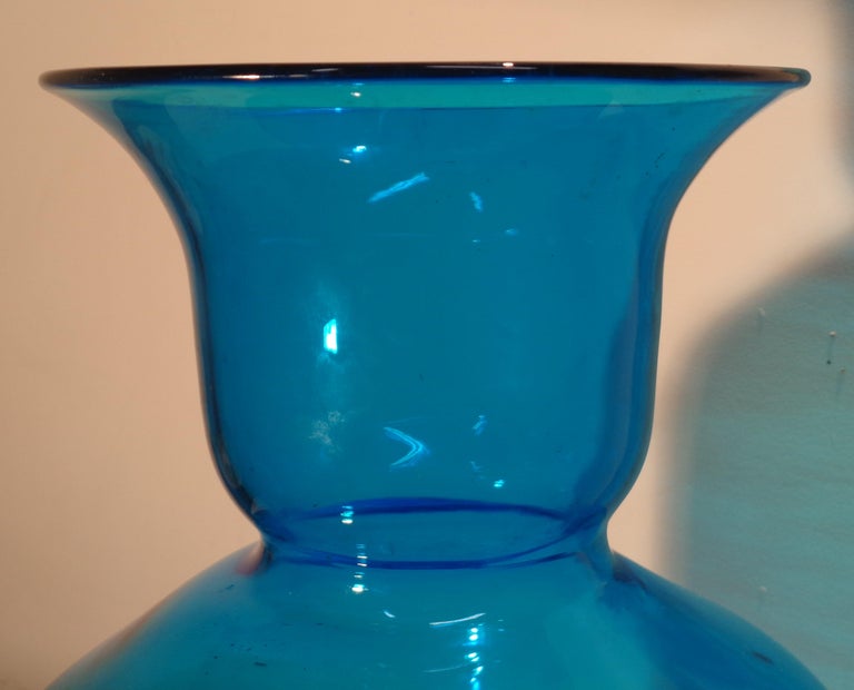 Big Blenko Blown Glass Vase Blue, Circa 1960 For Sale at 1stDibs