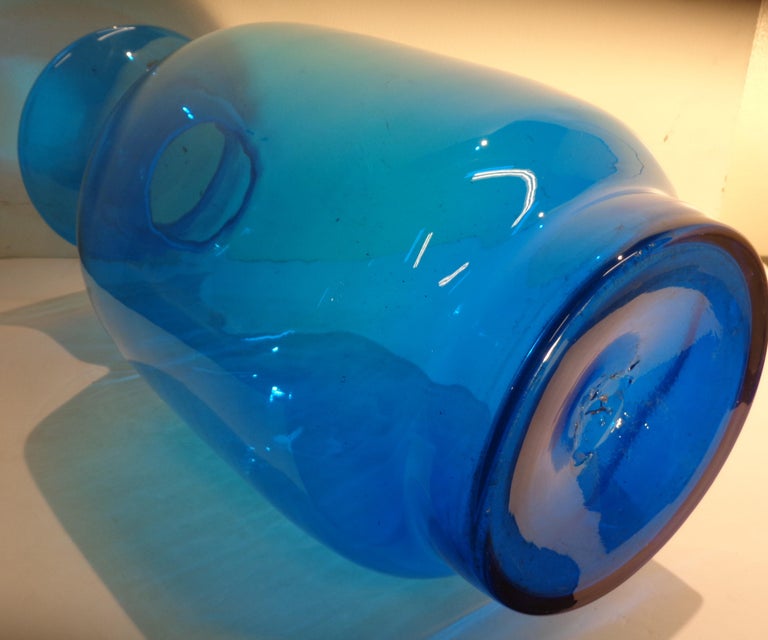Big Blenko Blown Glass Vase Blue, Circa 1960 For Sale at 1stDibs