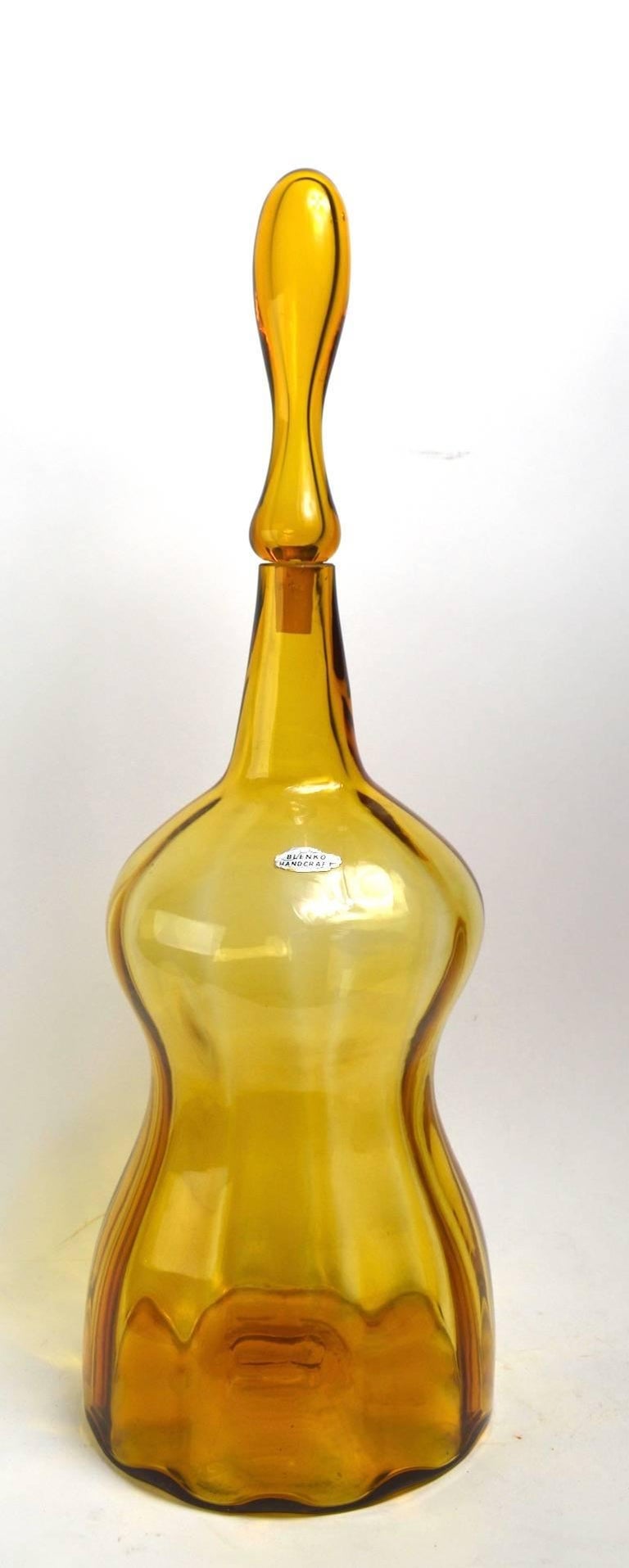 Large Blenko Bottle by Joel Myers in Wheat at 1stDibs