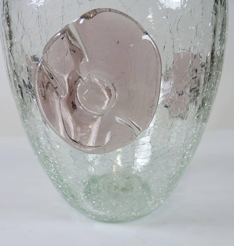 Large Blenko Crackle Glass Vase with Applied Flowers at 1stDibs | large ...