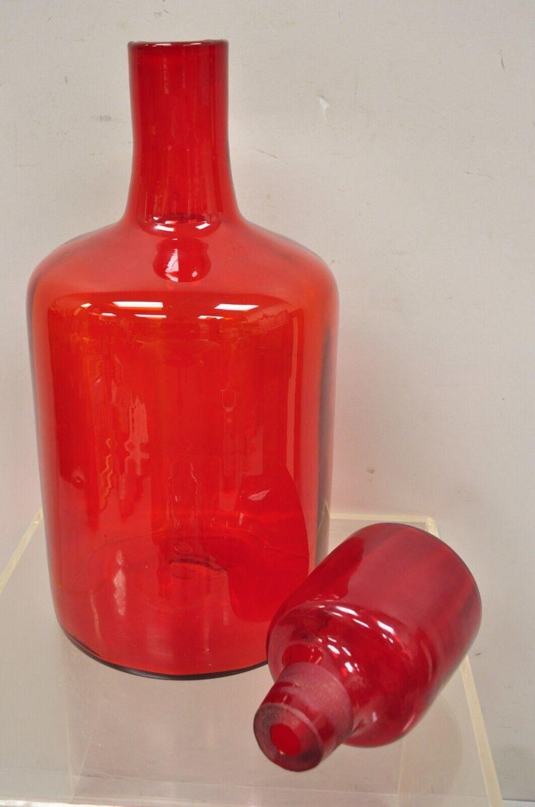 Large Blenko Red Blown Art Glass Vase Vessel Jug with Stopper For Sale ...