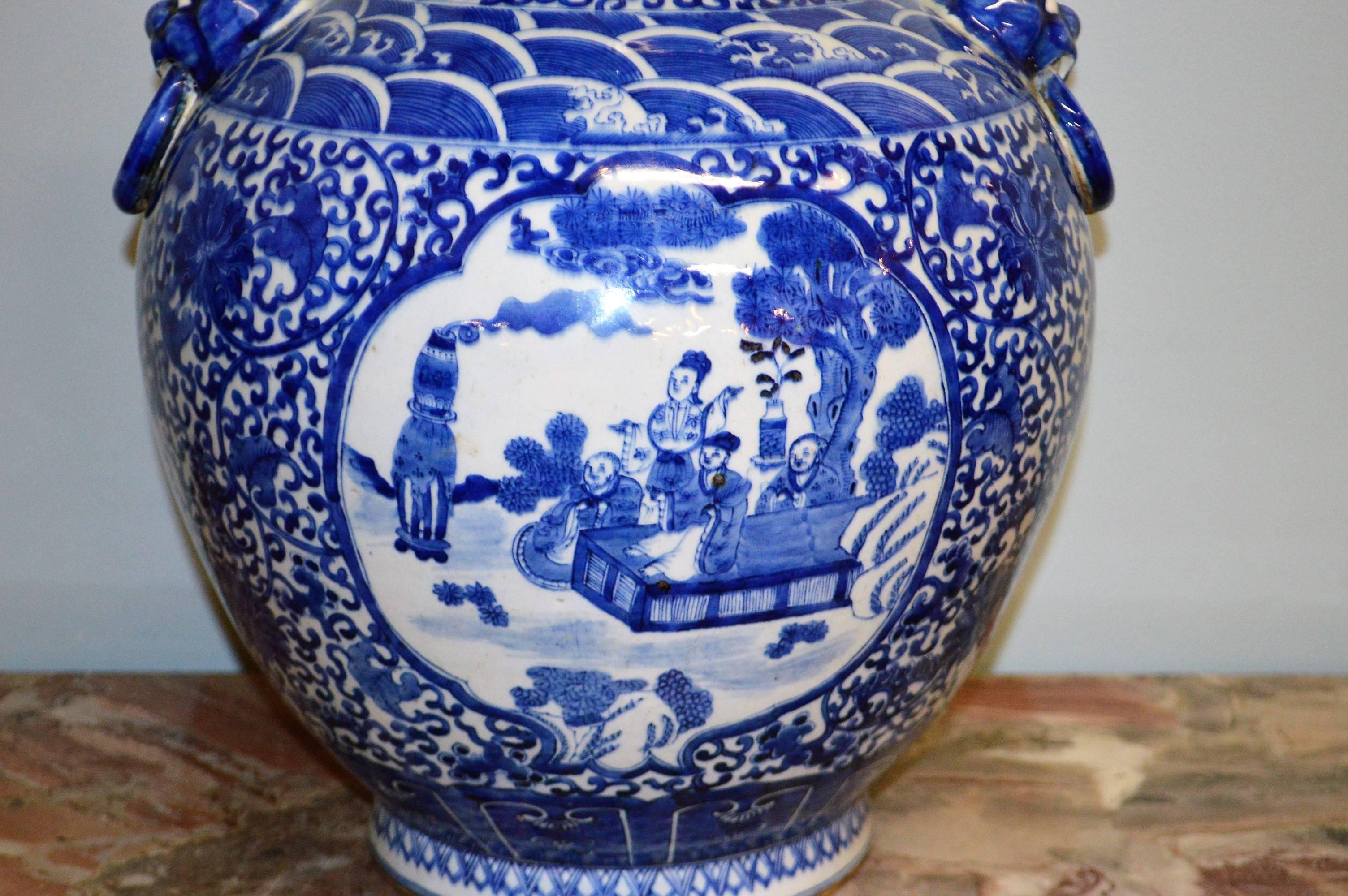 Large Blue and White Chinese Porcelain Vase with Figural Subjects and ...