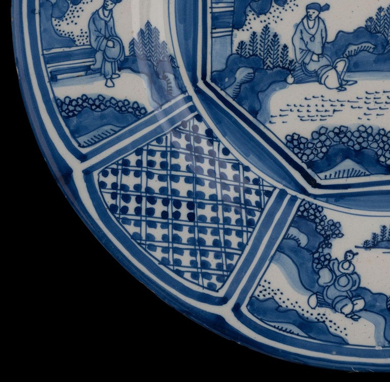 Large Blue and White Chinoiserie Dish Delft, 1650-1680 Chinese Figures ...