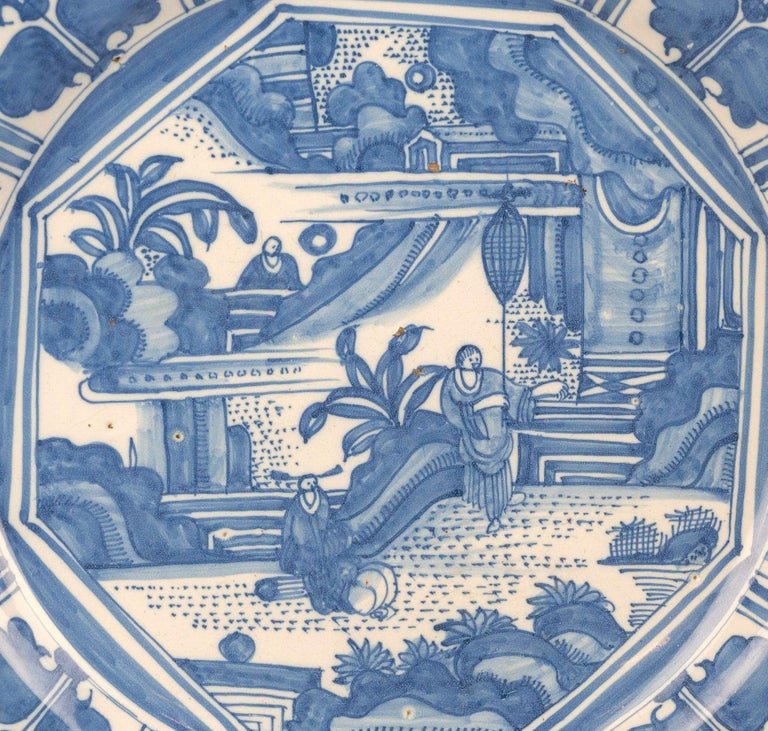 Large Blue and White Chinoiserie Dish Delft, circa 1670 Chinese Figures ...