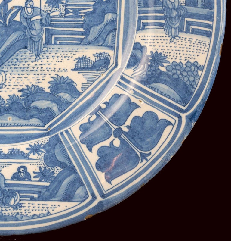 Large Blue and White Chinoiserie Dish Delft, circa 1670 Chinese Figures ...