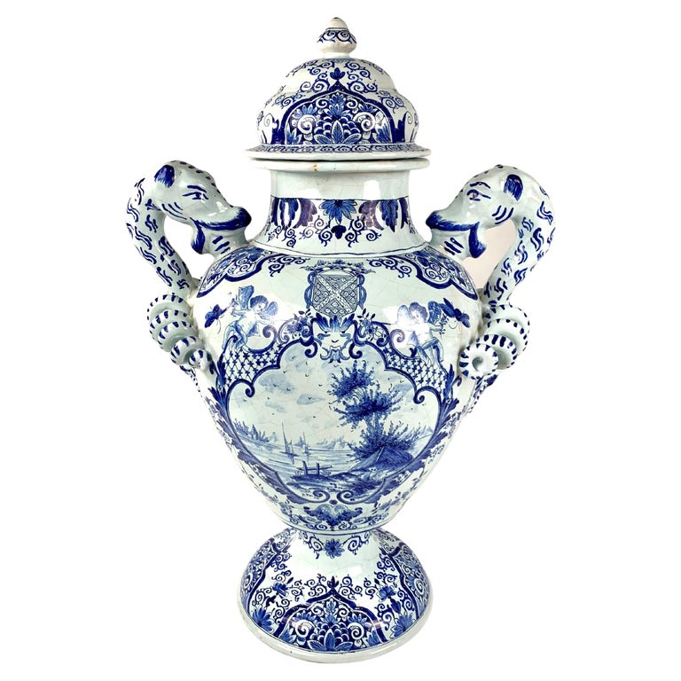 Large Blue and White Dutch Delft Jar For Sale at 1stDibs