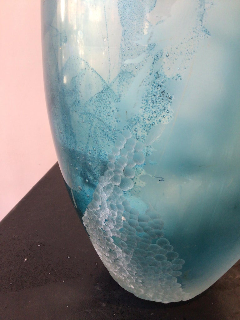 Large Blue Art Glass Vase by Stuart Braunstein For Sale at 1stDibs