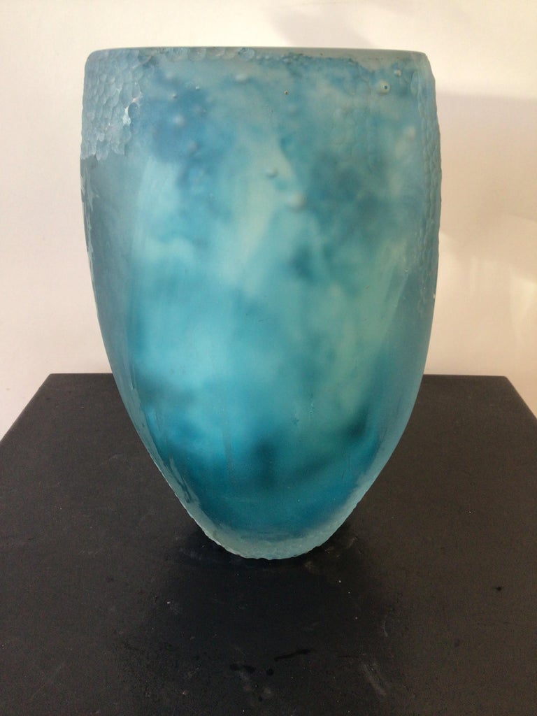 Large Blue Art Glass Vase by Stuart Braunstein For Sale at 1stDibs