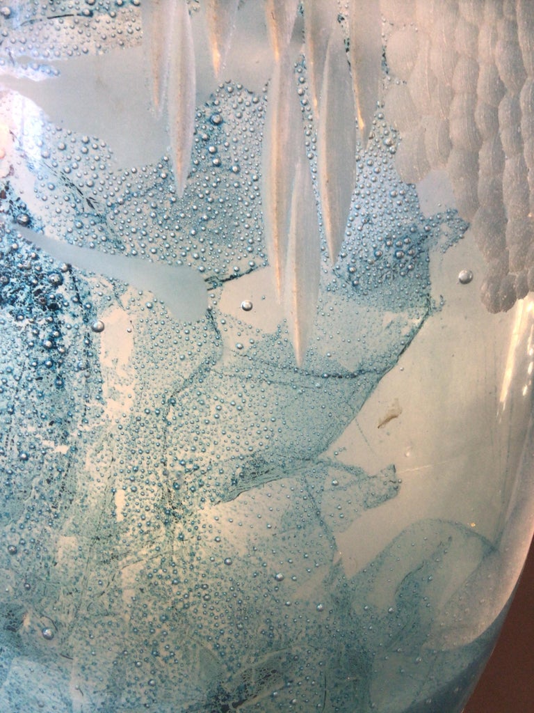 Large Blue Art Glass Vase by Stuart Braunstein For Sale at 1stDibs