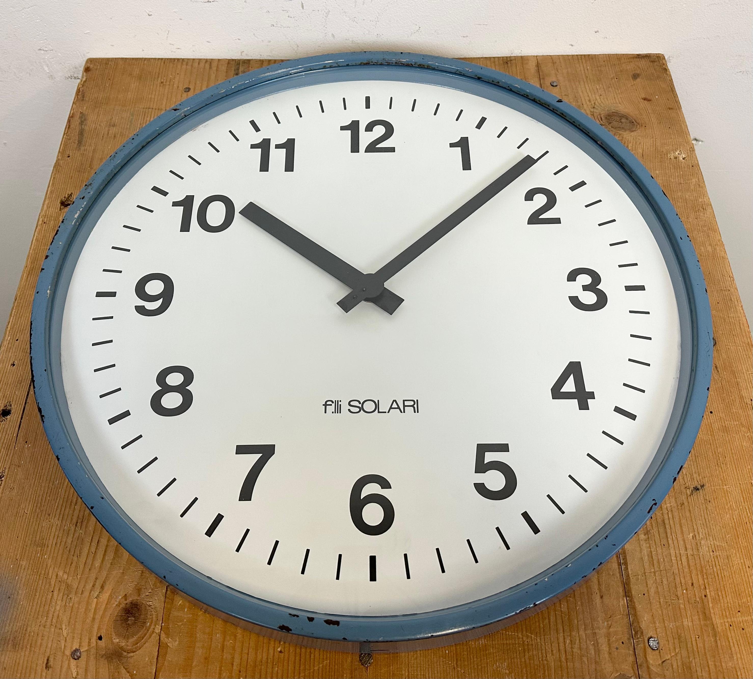 Large Blue Industrial Italian Wall Clock from Fratelli Solari Udine ...