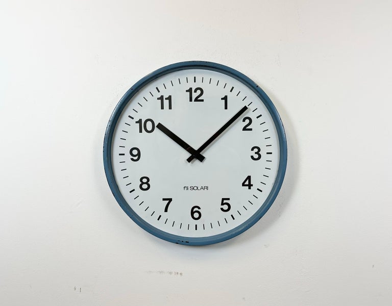 Large Blue Industrial Italian Wall Clock from Fratelli Solari Udine ...