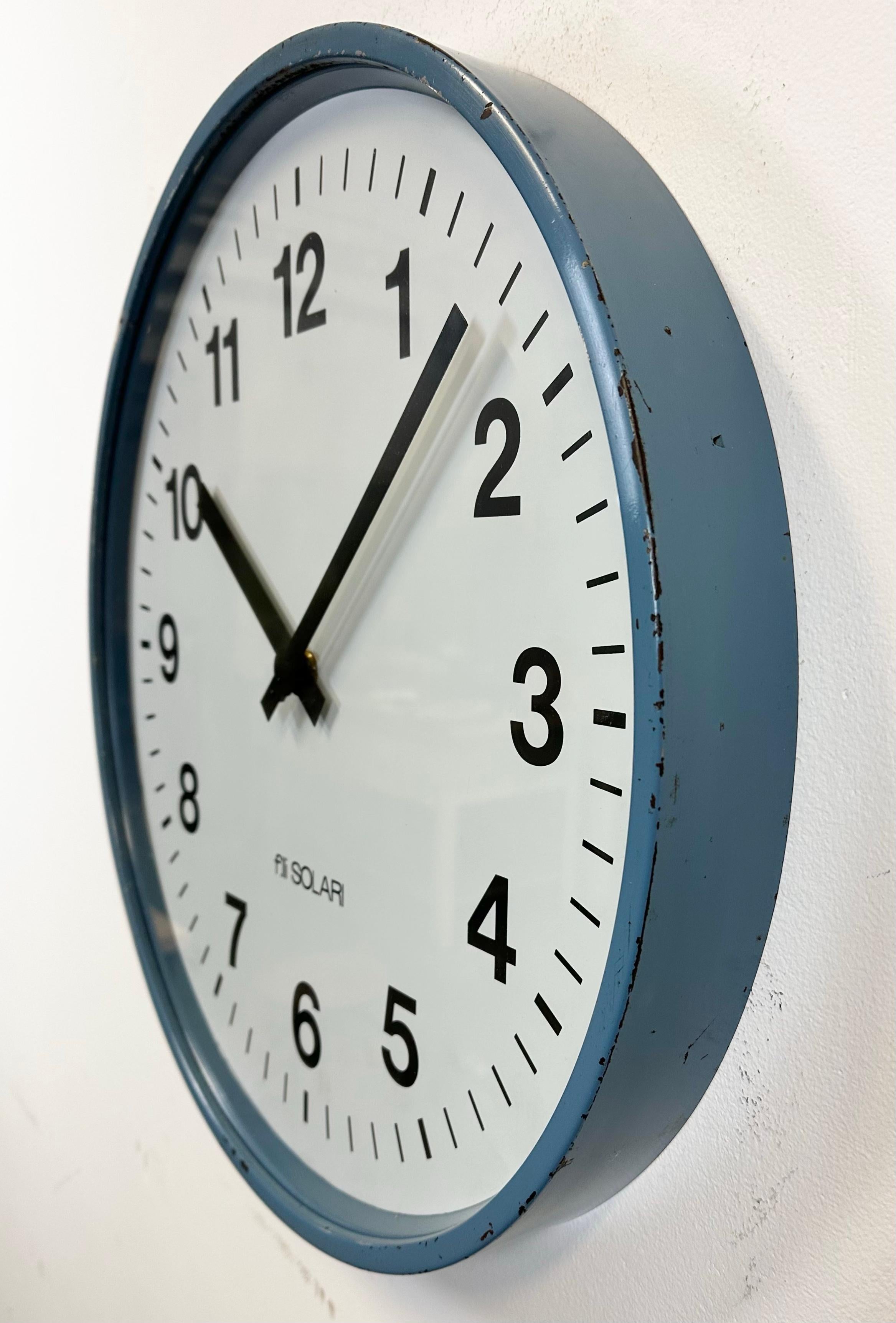 Large Blue Industrial Italian Wall Clock from Fratelli Solari Udine ...