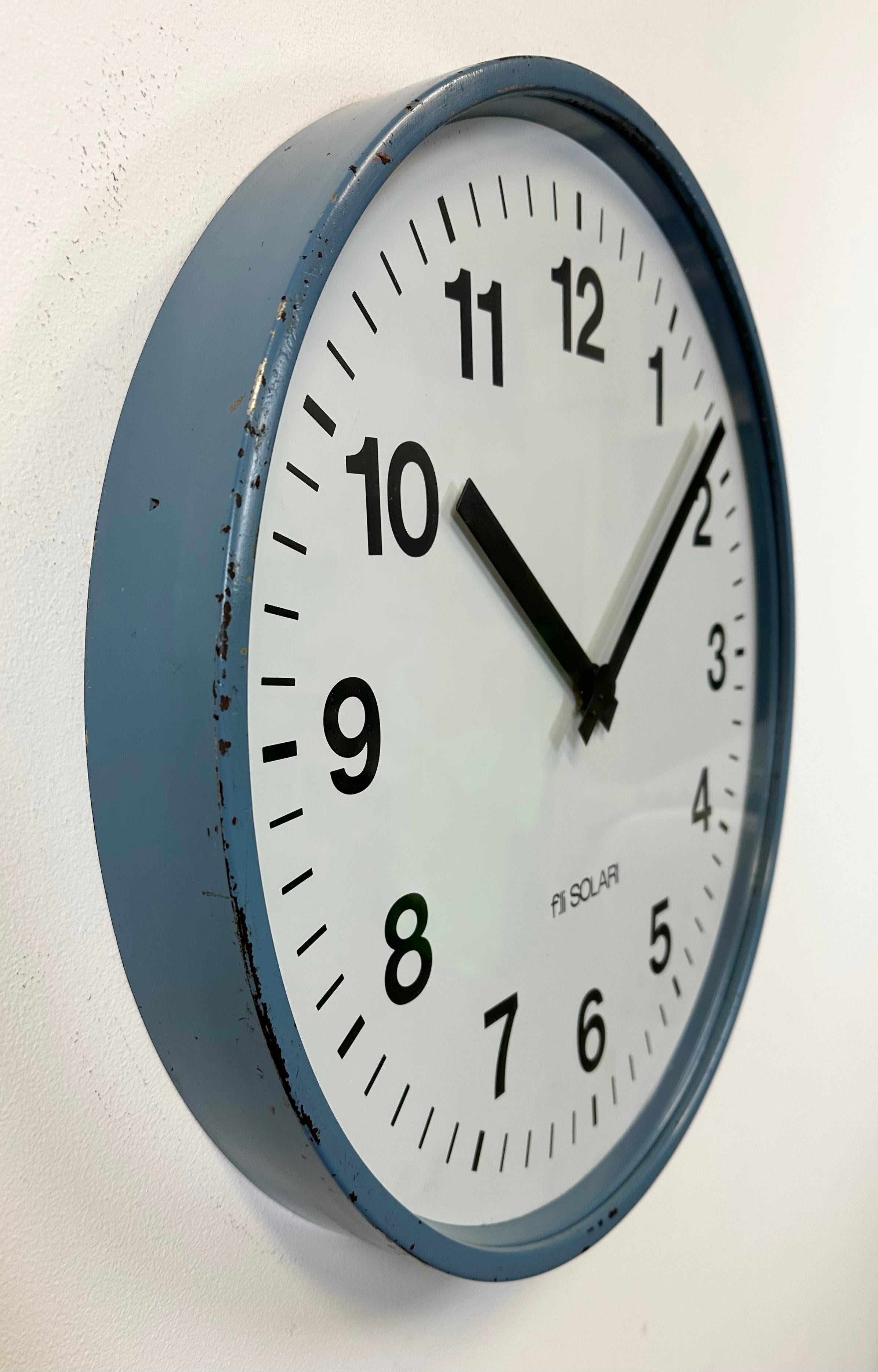 Large Blue Industrial Italian Wall Clock from Fratelli Solari Udine ...