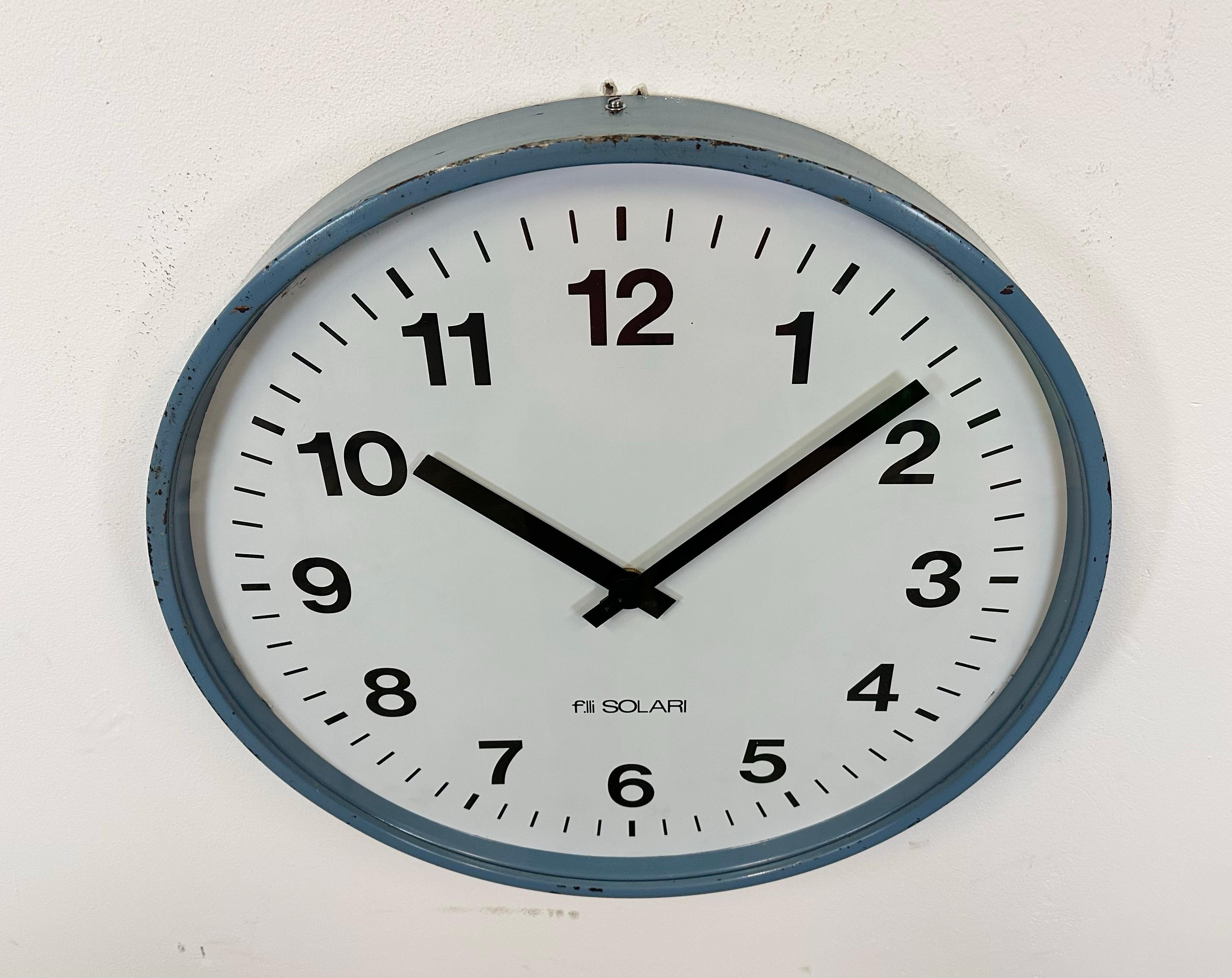 Large Blue Industrial Italian Wall Clock from Fratelli Solari Udine ...