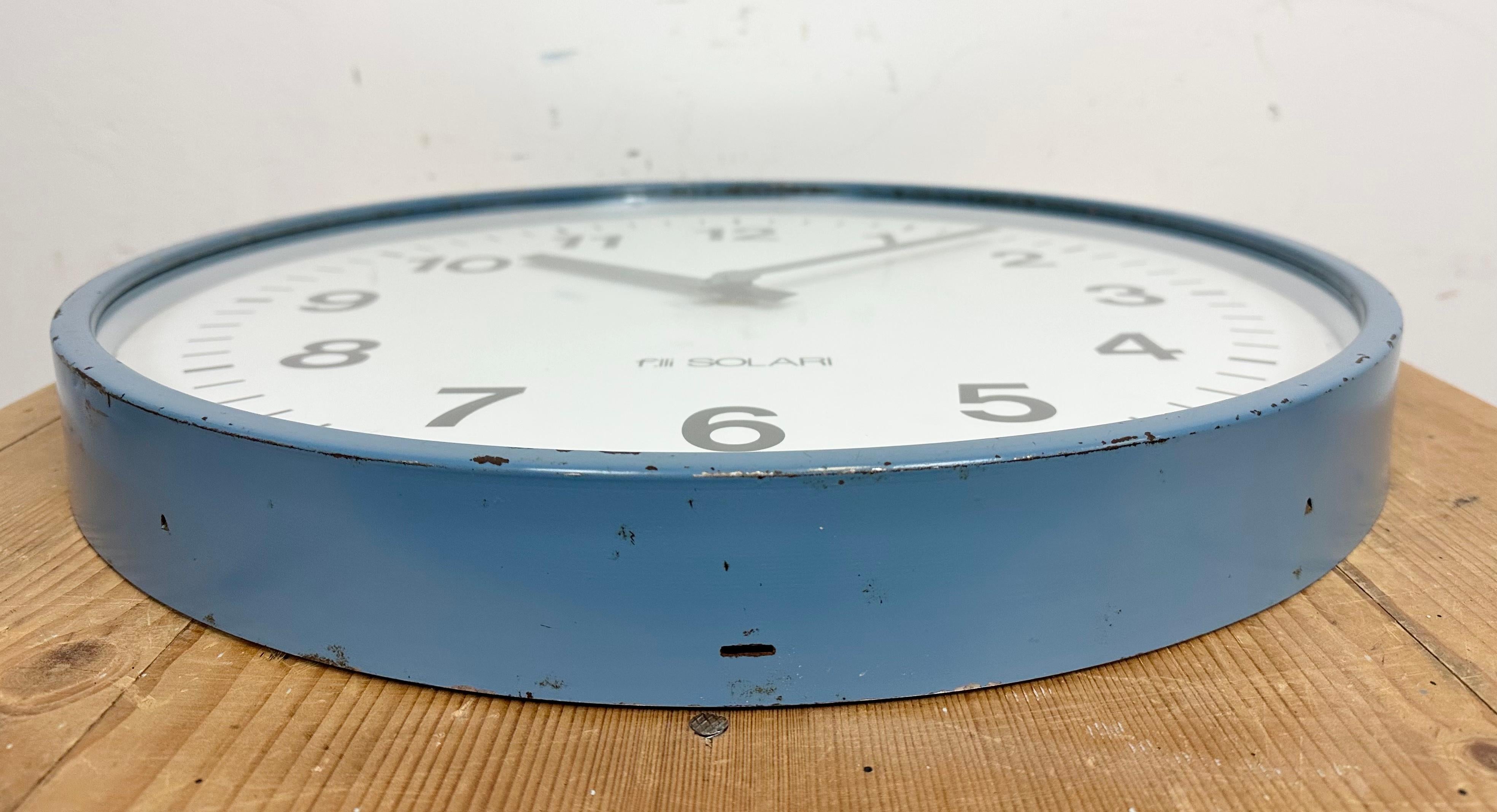 Large Blue Industrial Italian Wall Clock from Fratelli Solari Udine ...