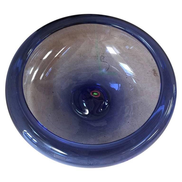 Large Danish Blue Provence Art Glass Bowl By Per Lutken By Holmegaard ...