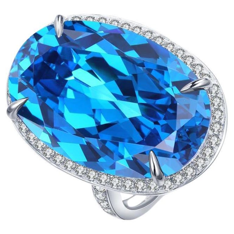Large Blue Topaz Cocktail Ring Active For Sale at 1stDibs