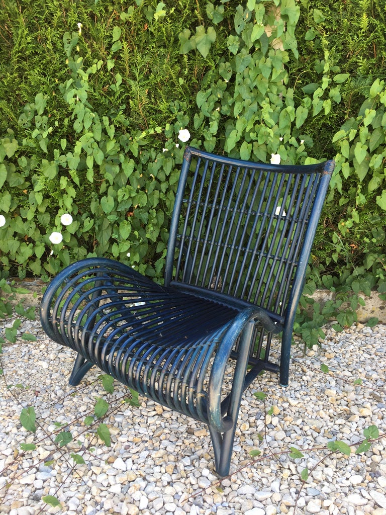 Large Blue Wicker Chair at 1stDibs