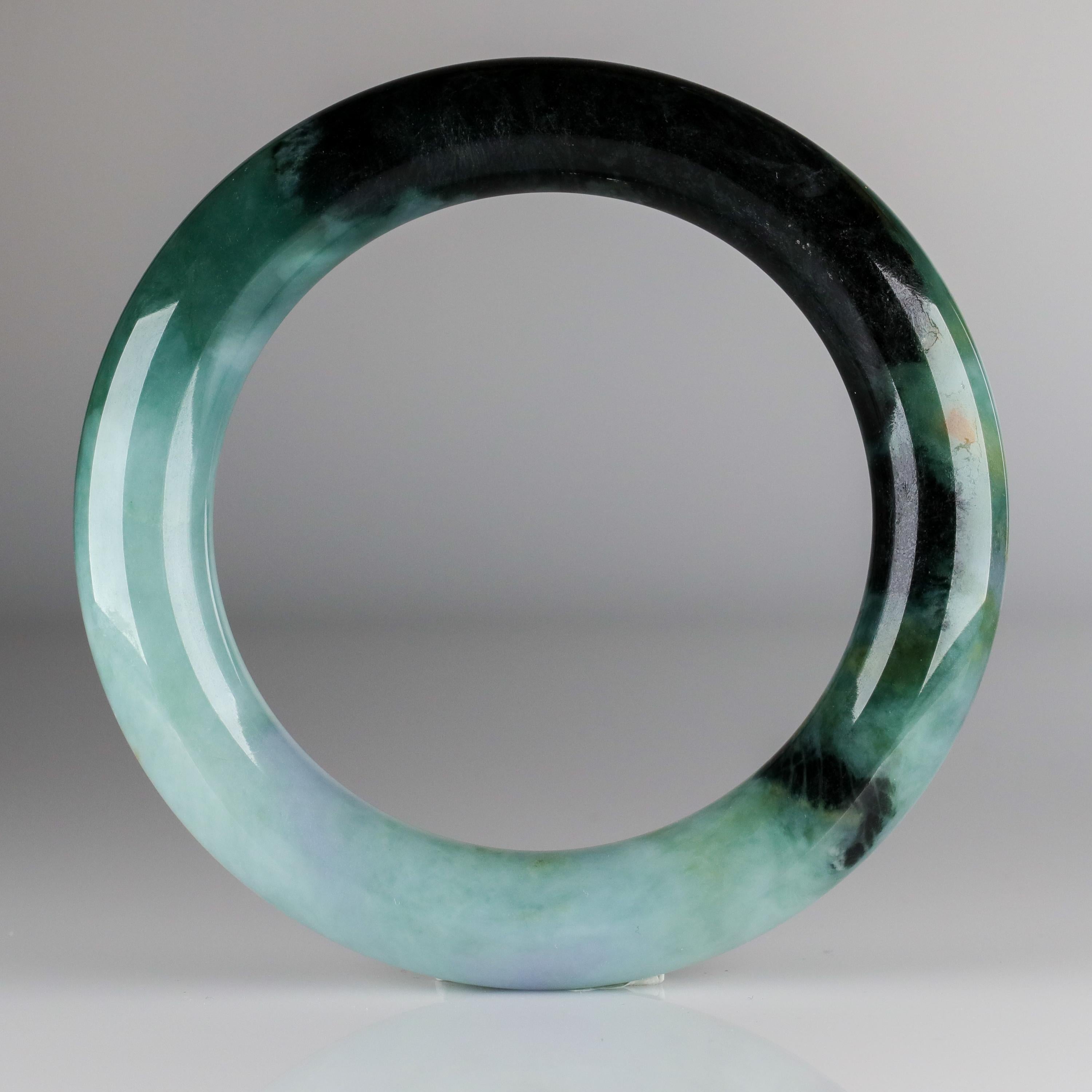 Large Blueish Green and Black Jade Bangle Certified Untreated at ...