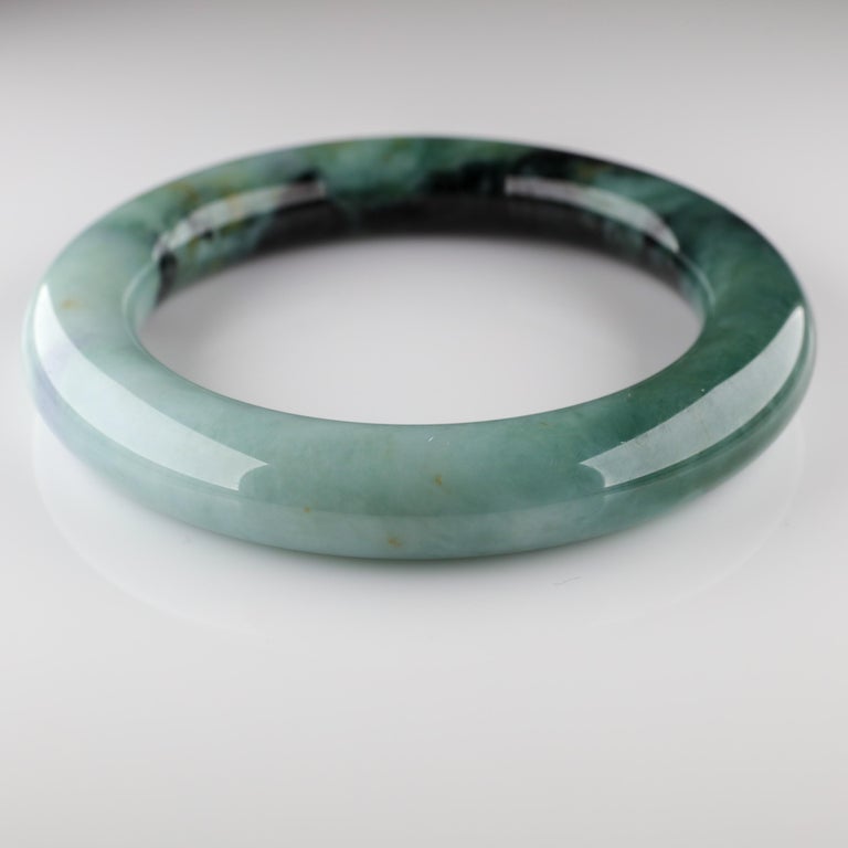 Large Blueish Green and Black Jade Bangle Certified Untreated at 1stDibs