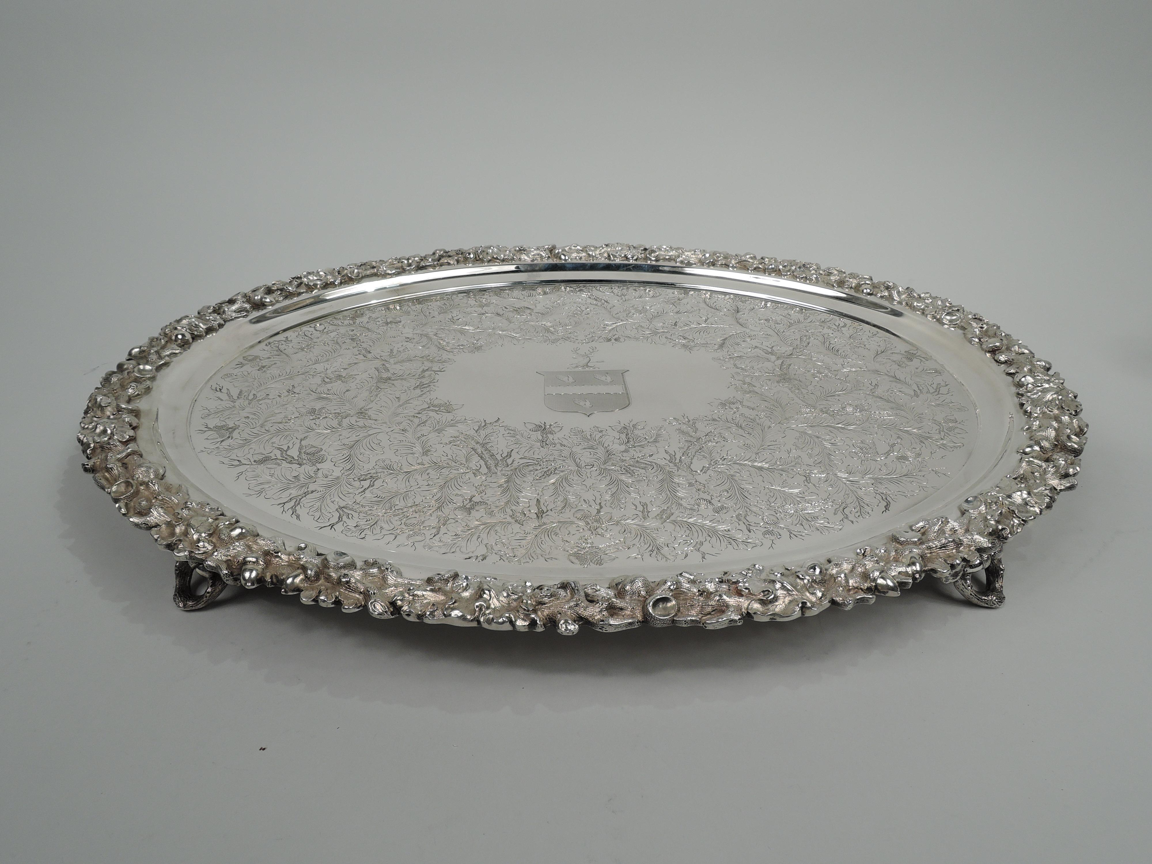 Large Boston Classical Coin Silver Tray with Oak Branch Rim For Sale at ...