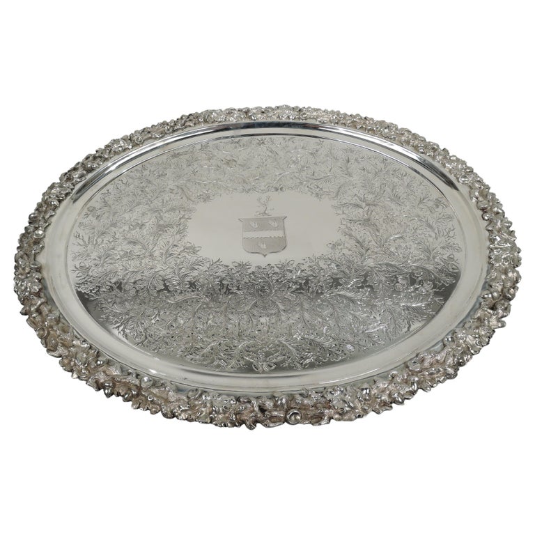 Large Boston Classical Coin Silver Tray with Oak Branch Rim For Sale at ...