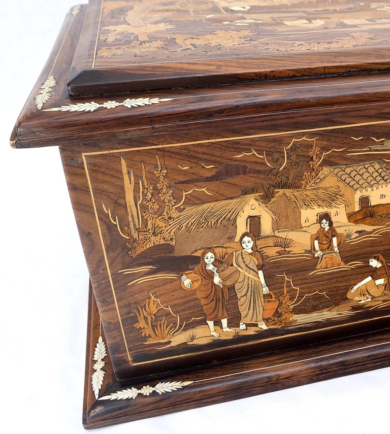 Large Box Trunk Bone Inlayed Rosewood Storage Village Scenery Very Fine ...