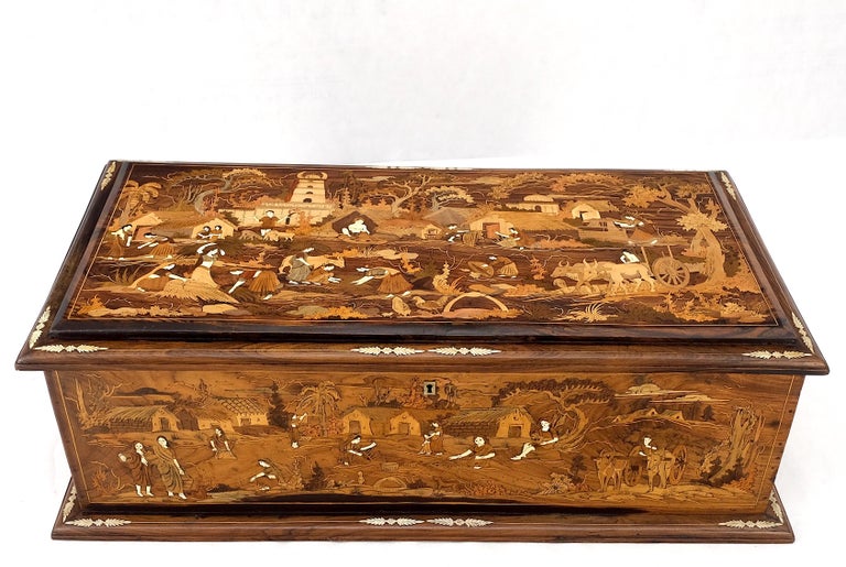 Large Box Trunk Bone Inlayed Rosewood Storage Village Scenery Very Fine ...
