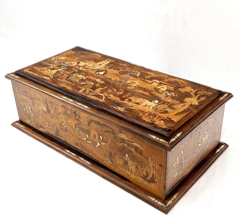 Large Box Trunk Bone Inlayed Rosewood Storage Village Scenery Very Fine ...