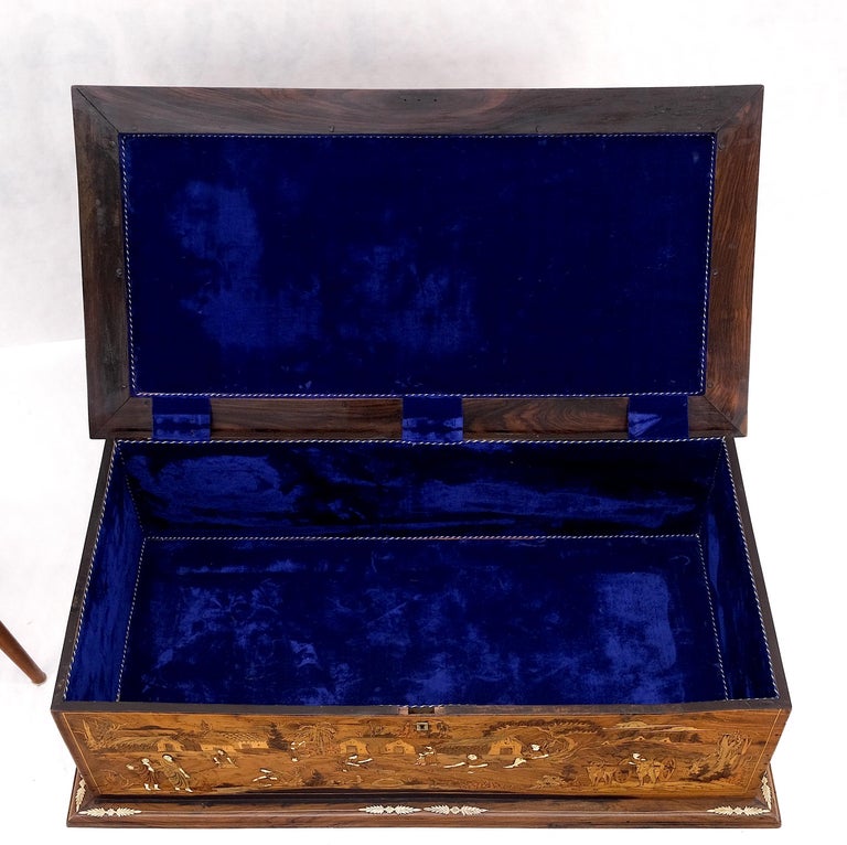 Large Box Trunk Bone Inlayed Rosewood Storage Village Scenery Very Fine ...