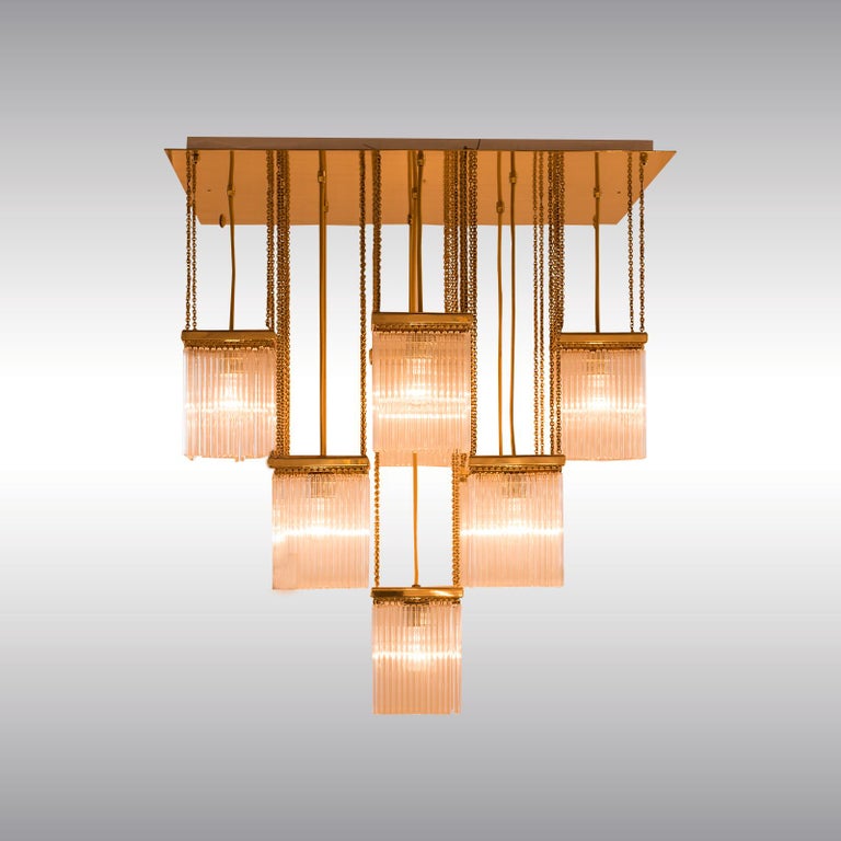 Large Brass and Crystal Glass Secession Style, Jugendstil Chandelier Re ...