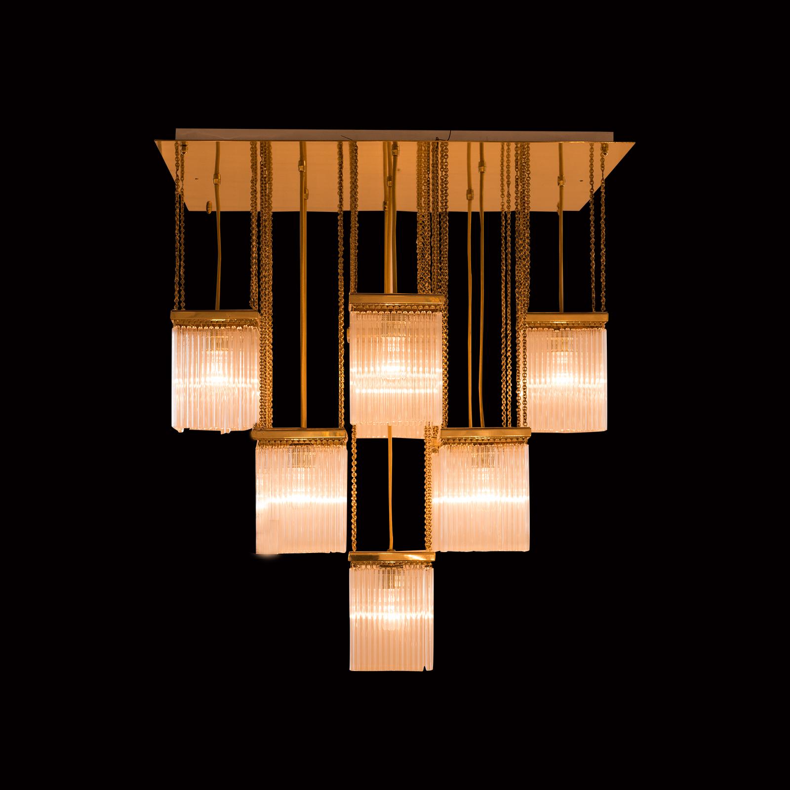 Large Brass and Crystal Glass Secession Style, Jugendstil Chandelier Re ...