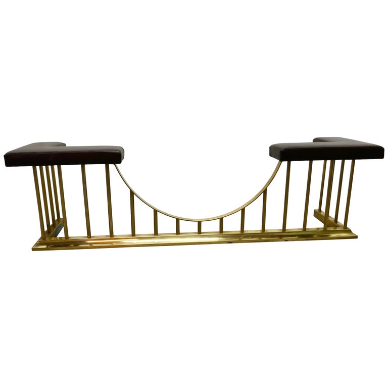 Large Brass and Leather Club Fender at 1stDibs