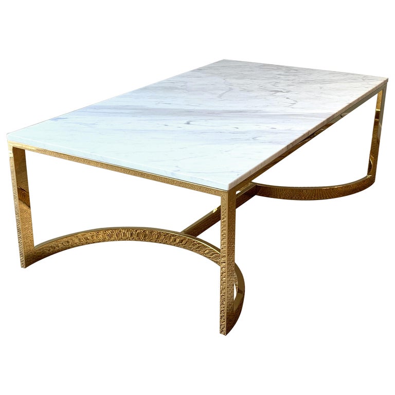 Large Brass and Marble Cocktail Table at 1stDibs