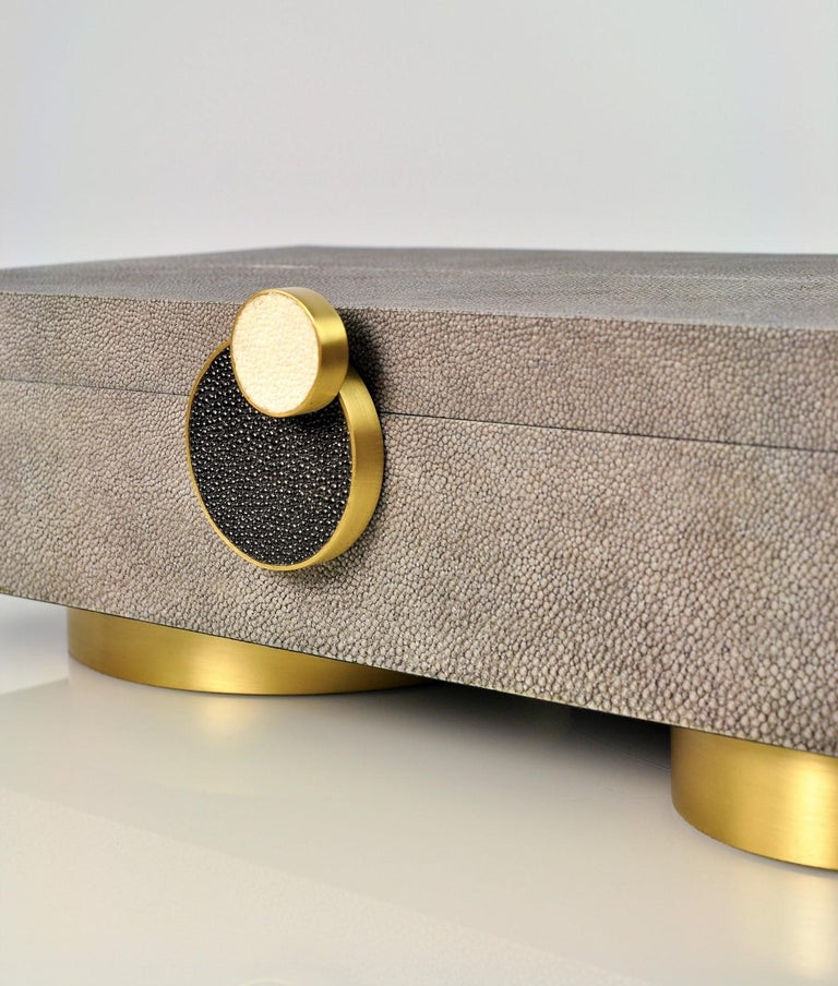Large Brass and Shagreen Box Circle by Ginger Brown For Sale at 1stDibs