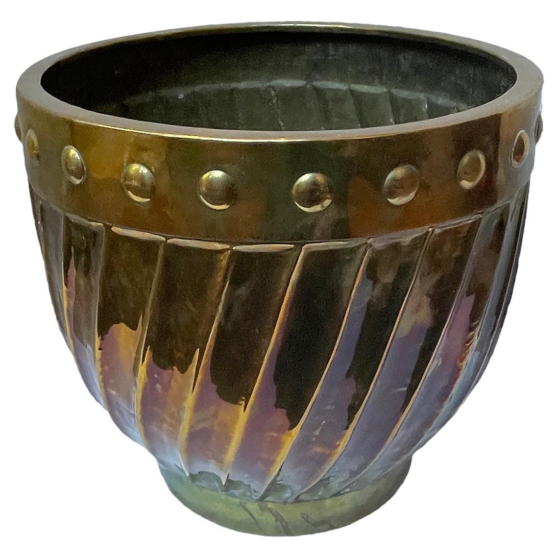 Art Deco Era Artisan Hammered Brass Cachepot For Sale at 1stDibs