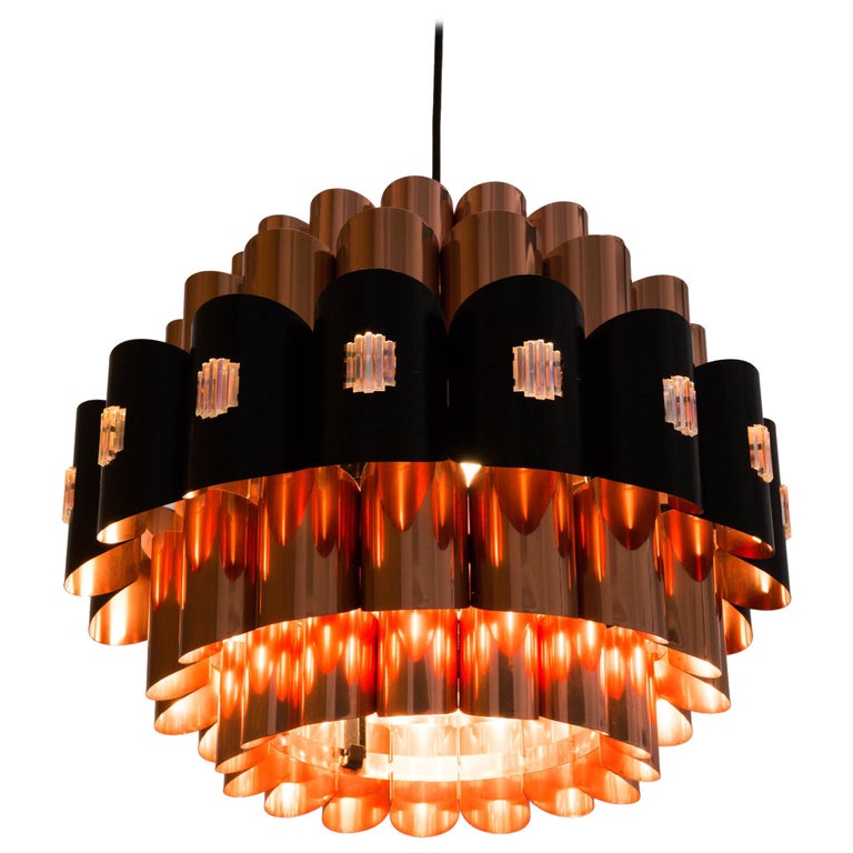 Large Brass Chandelier / Pendant Light by Werner Schou, Denmark, 1960s ...