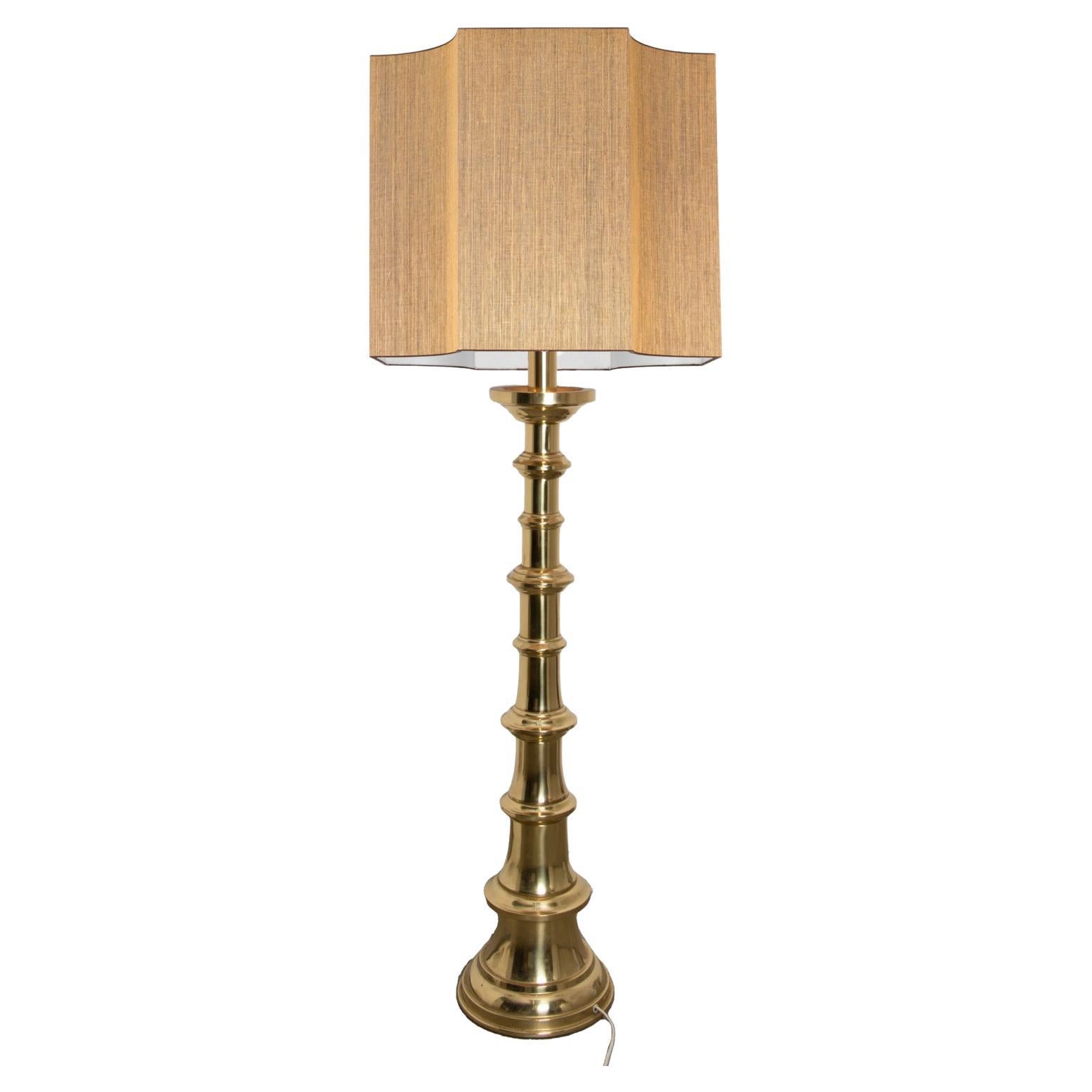 Antique Corinthian Column Brass Floor Lamp with Fringed Lampshade ...