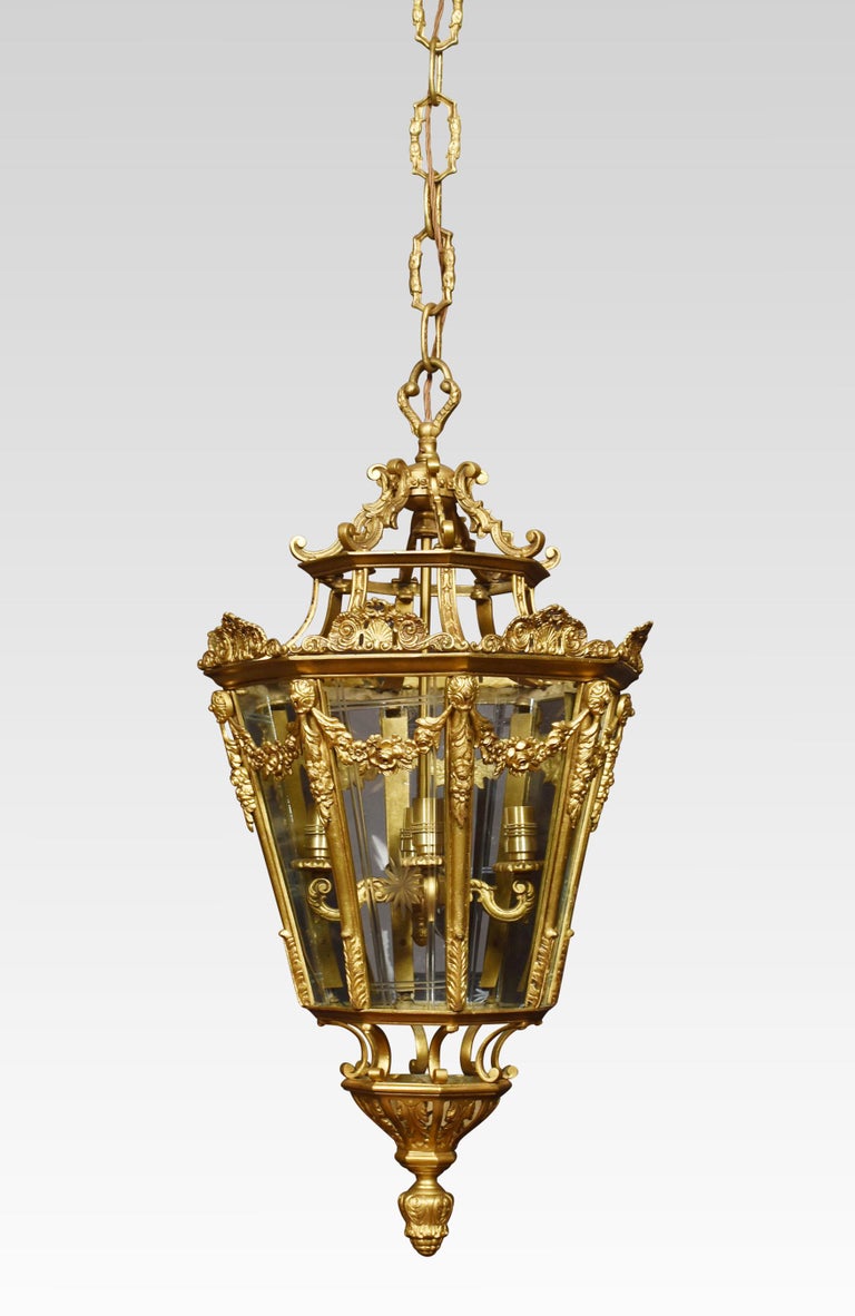 Large Brass Octagonal Cut Glass Four Light Lantern For Sale at 1stDibs