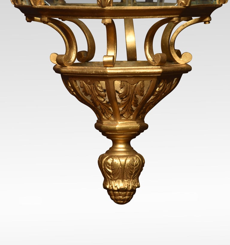 Large Brass Octagonal Cut Glass Four Light Lantern For Sale at 1stDibs