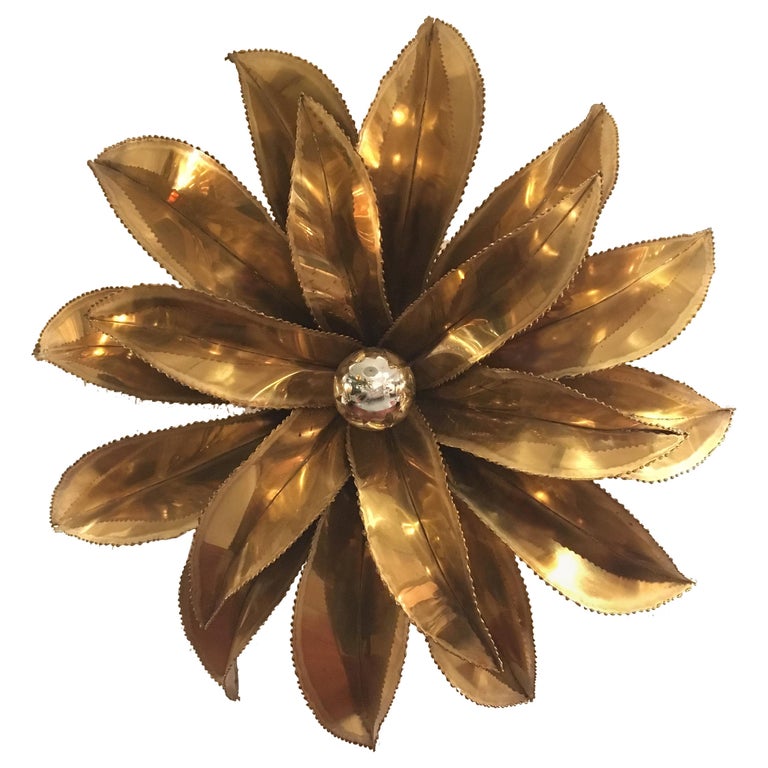 Large Brass Palm Tree Leaf Wall Lamp at 1stDibs