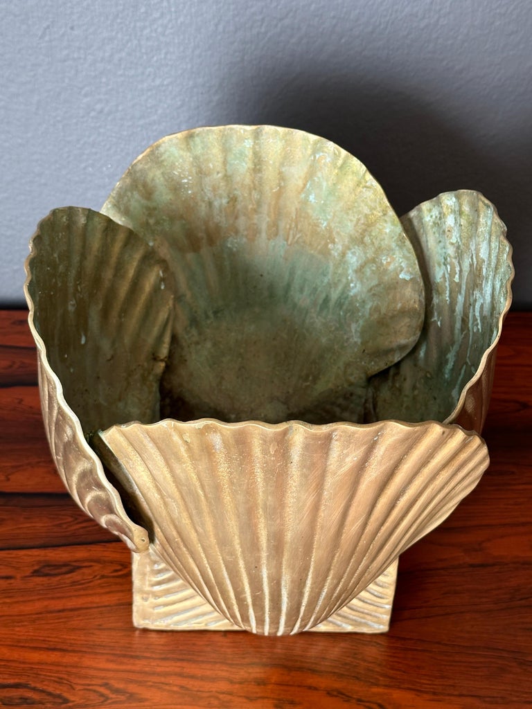 Large Brass Shell Planter For Sale at 1stDibs