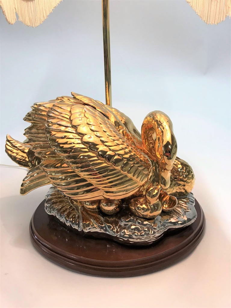 Large Brass Swan Table Lamp, 1960s at 1stDibs